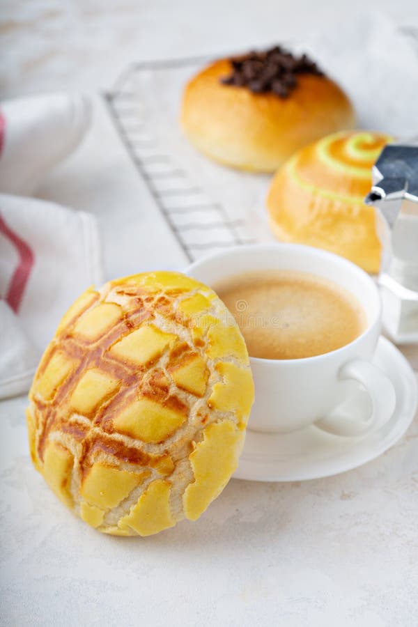 Variety of Breakfast Buns with Coffee Stock Image - Image of cafe ...