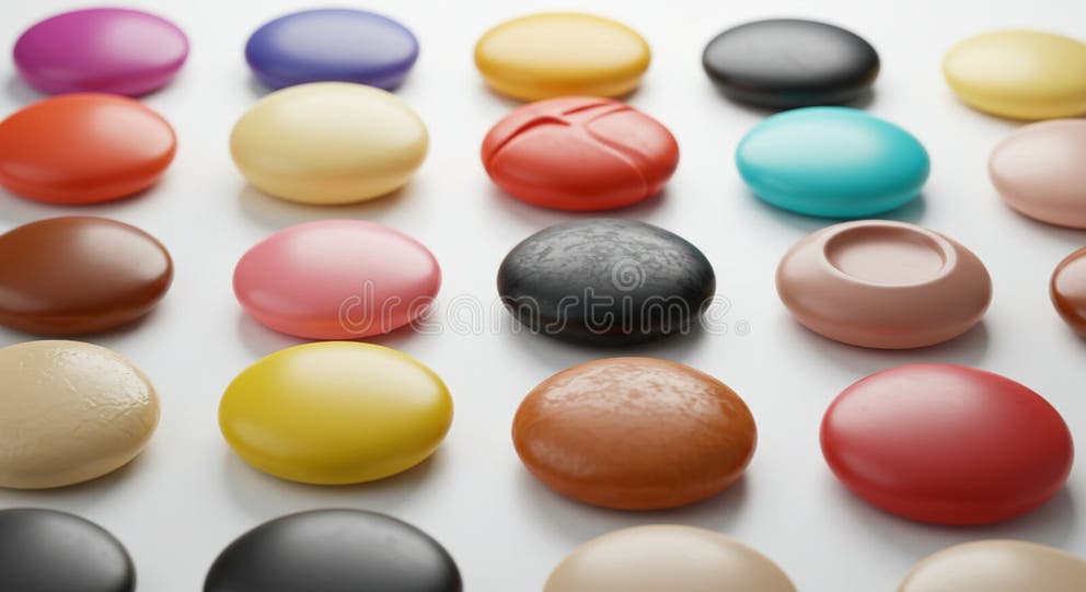 A Variety of Brightly Colored, Round, Disk-like Objects are Arranged in ...