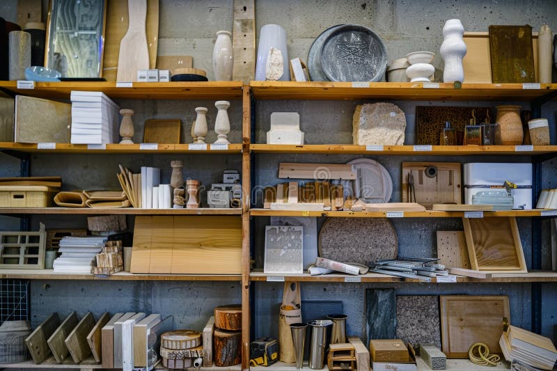 Variety of Building Materials and Equipment on Display in a Workshop or ...
