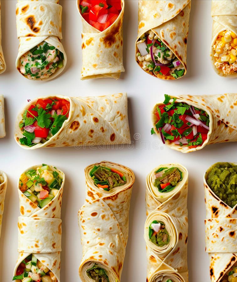 A Variety of Burritos with Different Toppings Stock Photo - Image of ...