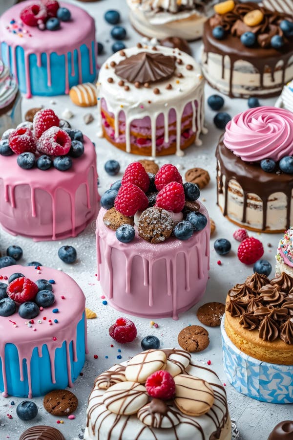 A Variety of Cakes with Different Toppings on a Table. Generative AI ...