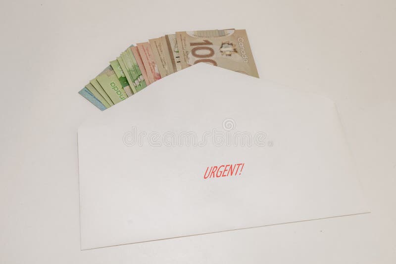 Variety of Canadian Cash in an Envelope Stock Photo - Image of clock ...