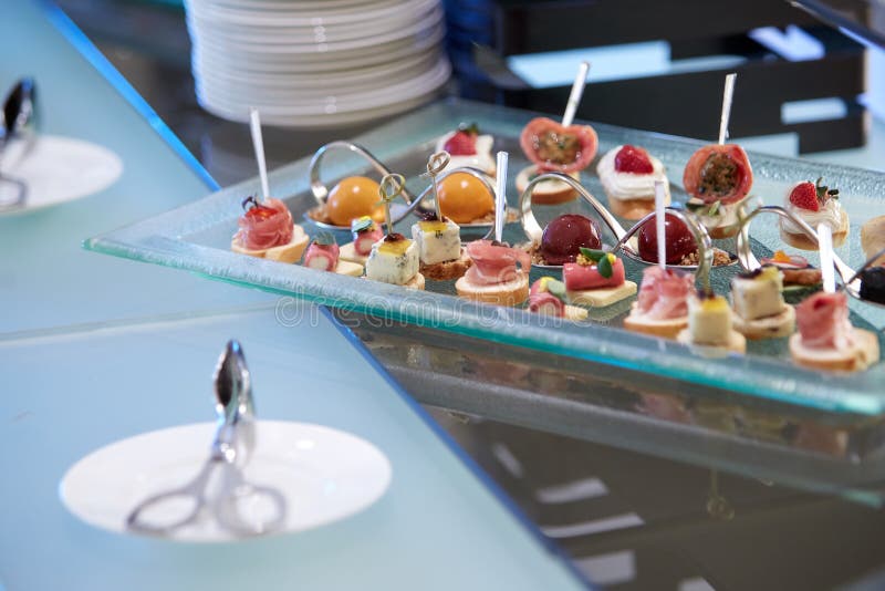 A variety of canapes stock photo. Image of party, baguette - 143180054