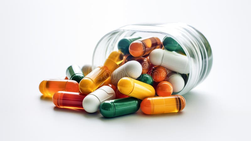Assorted Capsules Held within a Glass Container.AI Generated Stock ...