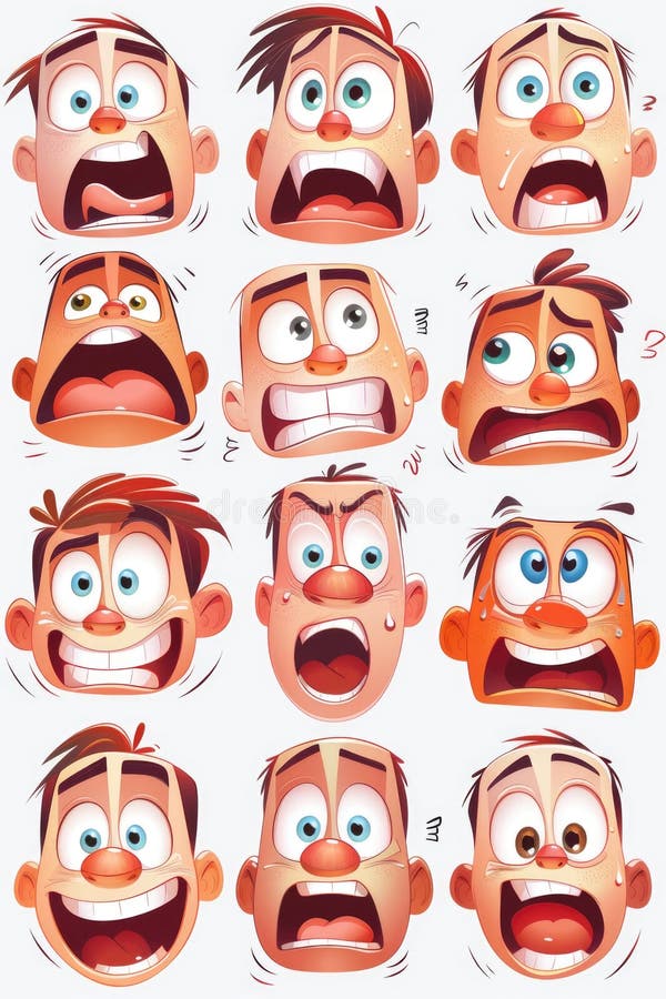 A Variety of Cartoon Faces Displaying Different Emotions. Ideal for ...