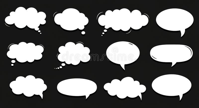 Variety of Cartoon Speech Bubbles on a Black Background Includes ...