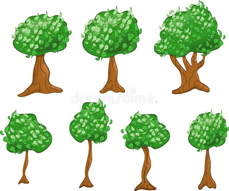 Variety of Cartoon Trees stock illustration. Illustration of trunk ...