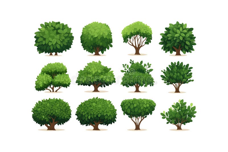 Variety of Cartoon Trees Illustration. Vector Illustration Design Stock ...