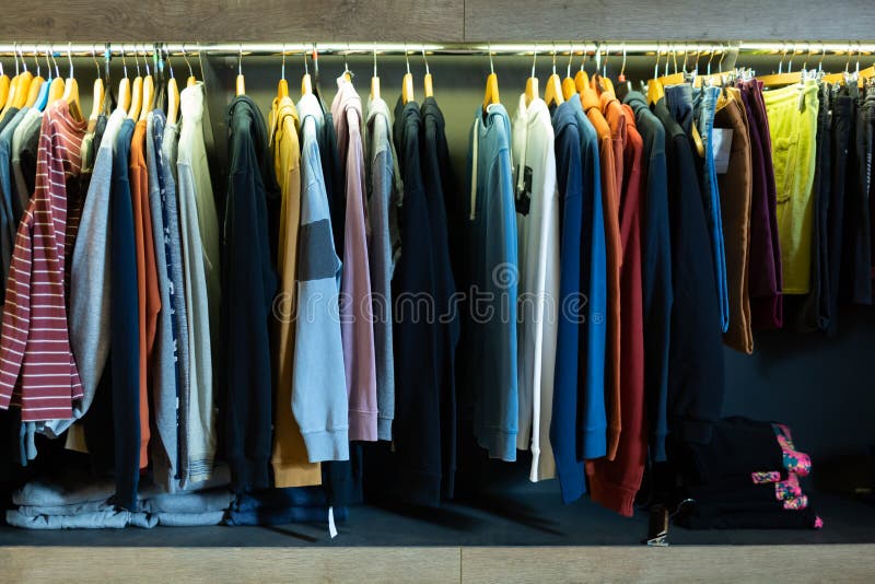 Variety of Casual Men Clothes in Shop Stock Image - Image of boutique ...