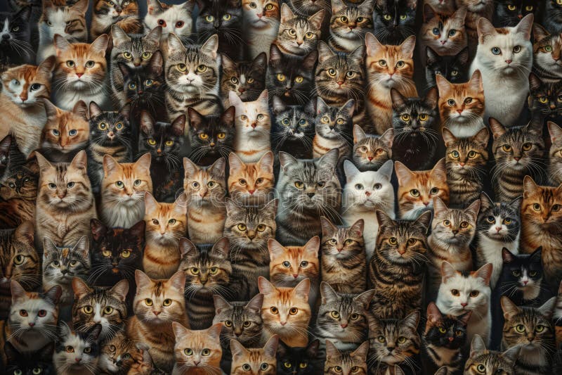 Variety of Cats Closely Grouped Together. Cats Pattern Stock Image ...