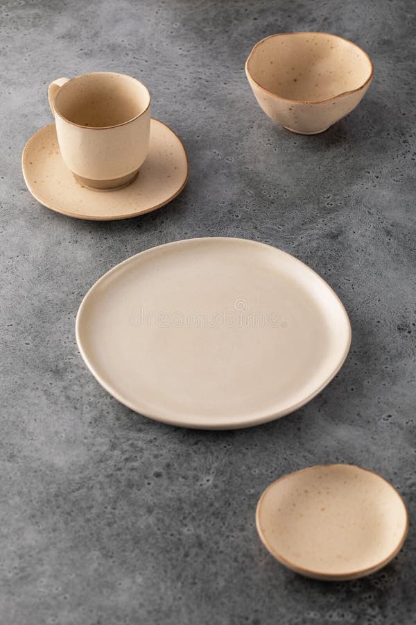 A Variety of Ceramic Empty Plates and Bowls on the Table. Kitchen, Menu ...