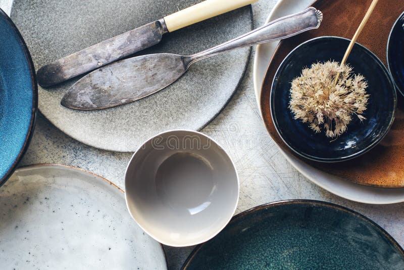 Variety of Ceramic Tableware, Plates, Bowls, Glazed Dishes and Cutlery ...