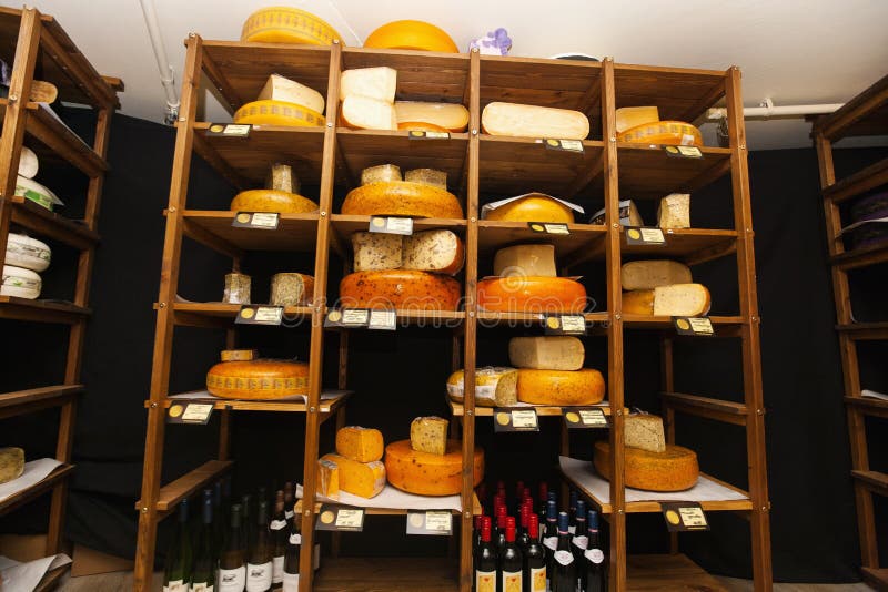 Variety of Cheese in Shelves at Store Stock Photo - Image of large ...