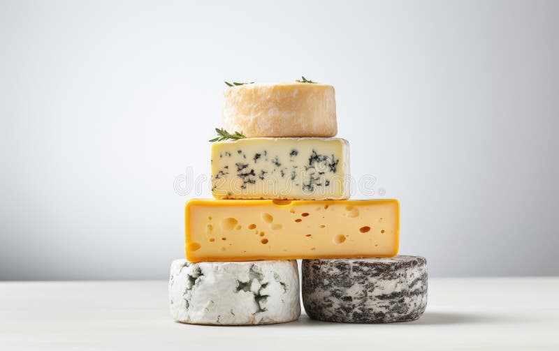 A Variety of Cheeses Stacked High Stock Illustration - Illustration of ...