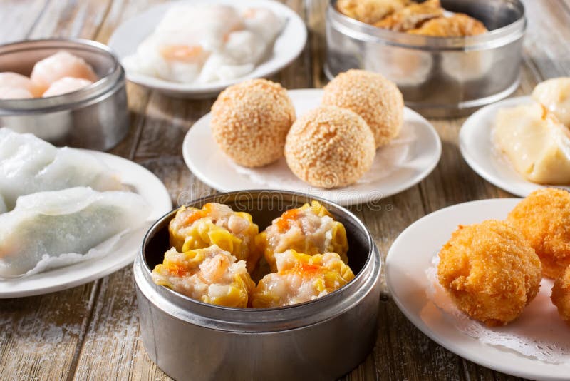 Variety of Chinese Dumplings, Appetizers on Table Stock Photo - Image ...