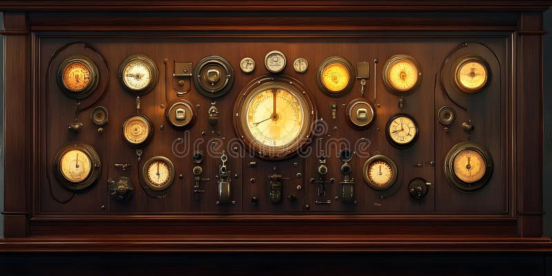 Variety of Clock Faces on Wooden Panel Stock Illustration ...