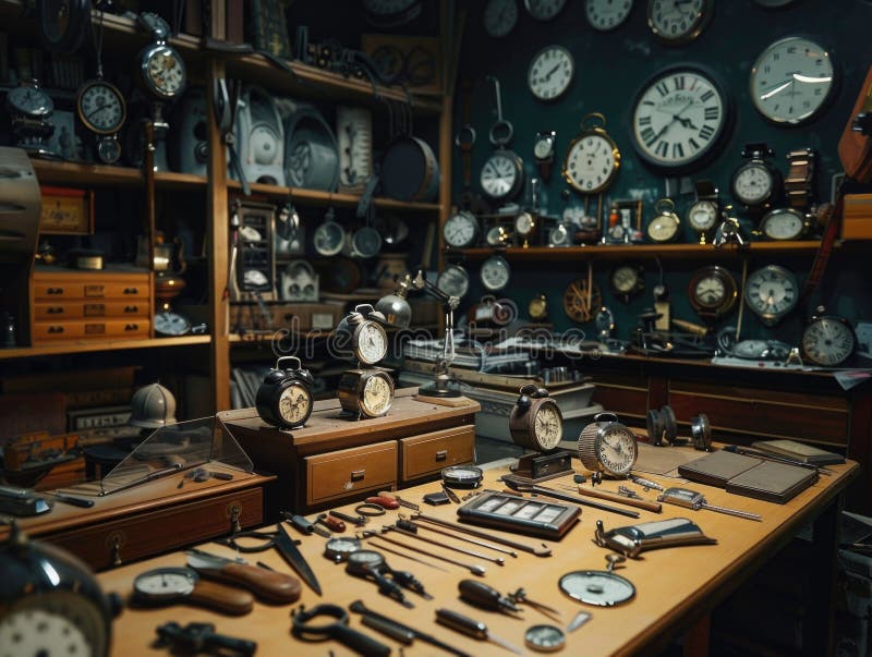 Multiple Clocks in Room stock photo. Image of timepieces - 374631504