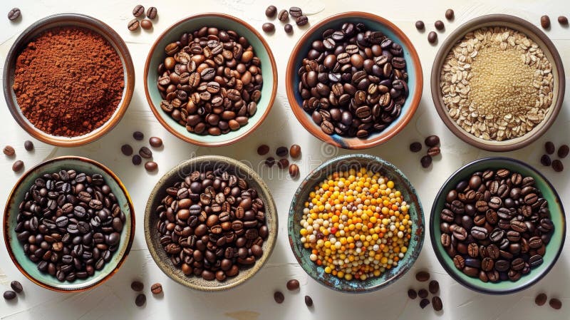 Variety of Coffee Beans and Grains in Bowls - Generative Ai Stock ...
