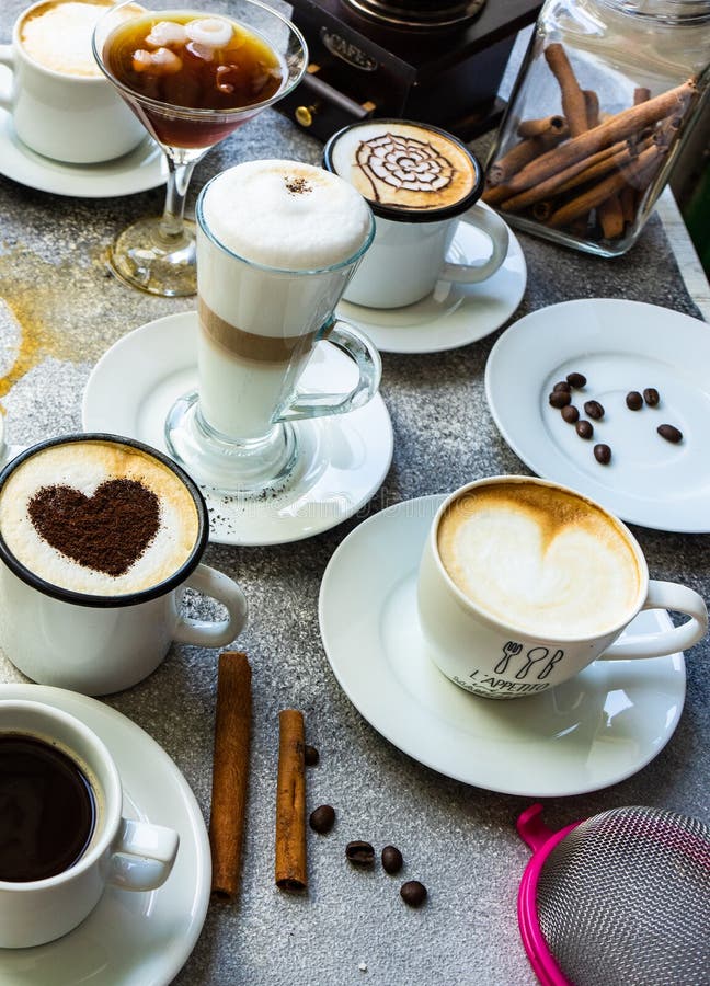 Variety of Coffee Drink Types Stock Photo - Image of coffee, grey ...