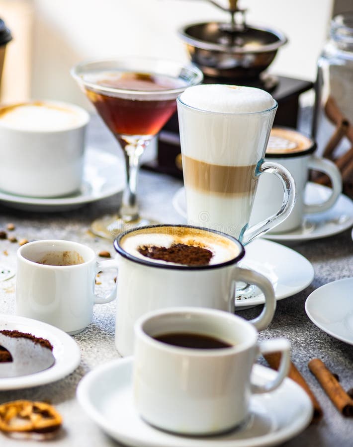 Variety of Coffee Drink Types Stock Image - Image of gourmet, concrete ...