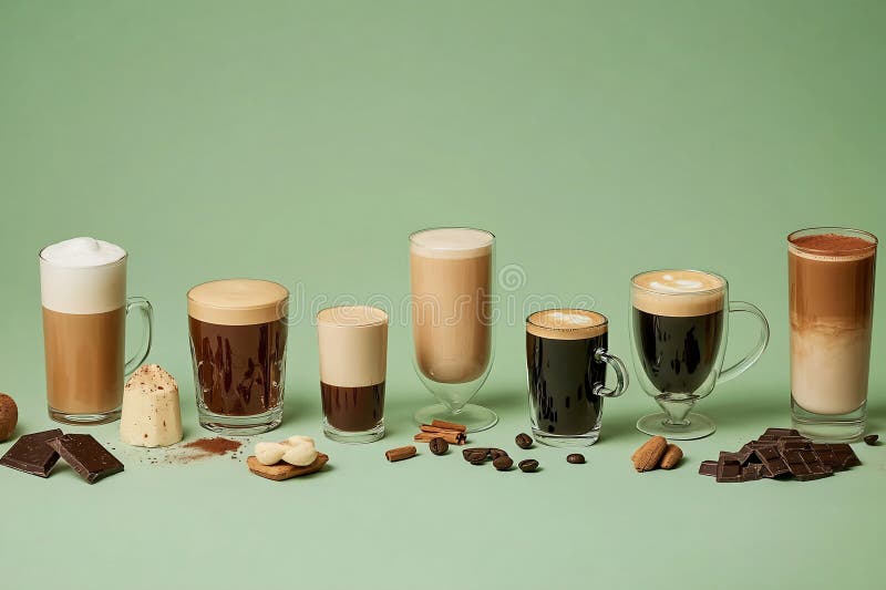 Variety of Coffee Drinks on Display Stock Image - Image of mocha, brown ...
