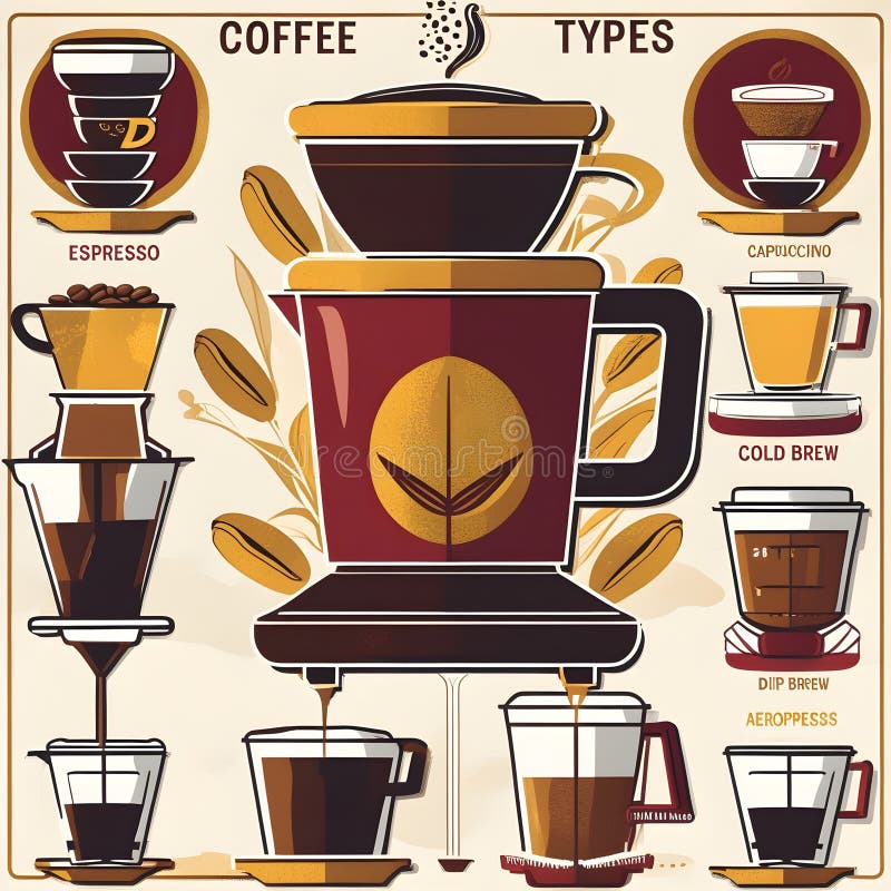 A Variety of Coffee Types Displayed, Showcasing Different Brewing ...