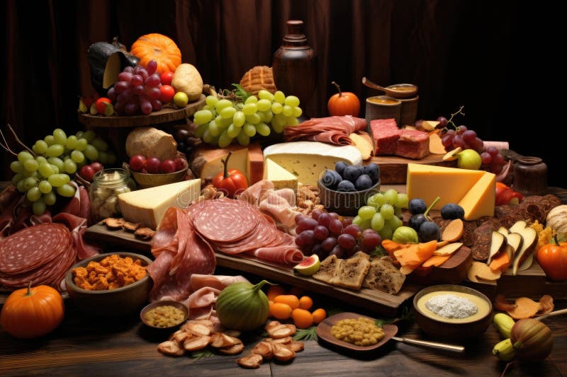 Variety of Cold Cuts, Cheese and Vegetables Spread Out Stock ...