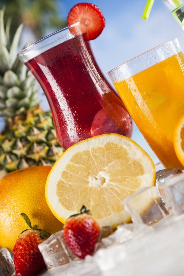 Variety of Cold Drinks, Summer Background Stock Photo - Image of detox ...