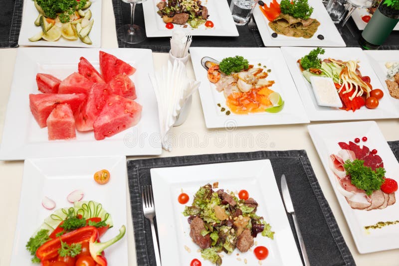 Variety of Cold Snacks on Plates Stock Image - Image of delicious ...