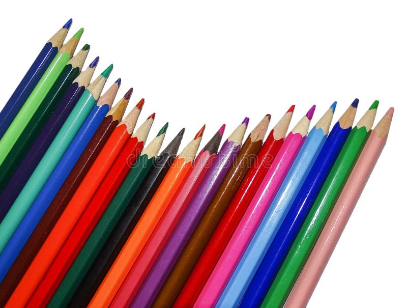 A Variety of Colored Pencils Isolated on White Stock Image - Image of ...