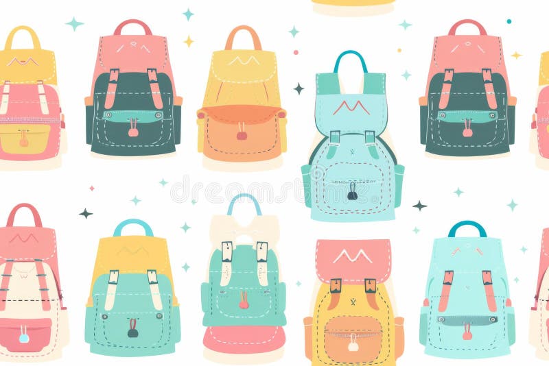 A Variety of Colorful Backpacks with Different Cute Patterns Stock ...