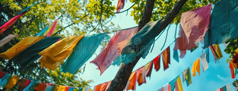 A Variety of Colorful Banners Hanging on a Tree Stock Image - Image of ...
