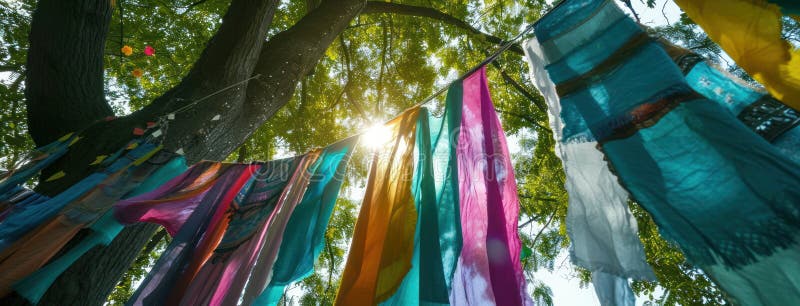 A Variety of Colorful Banners Hanging on a Tree Stock Image - Image of ...