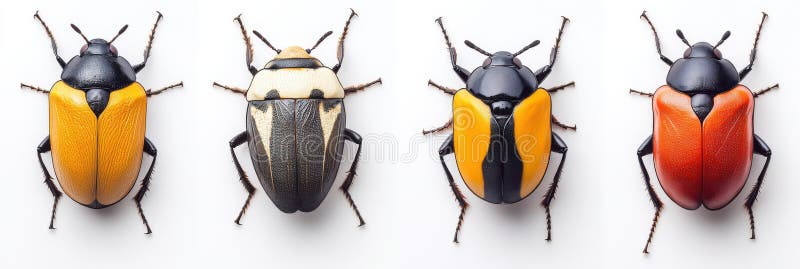 Variety of Colorful Beetles Displayed in a Row on White Background ...