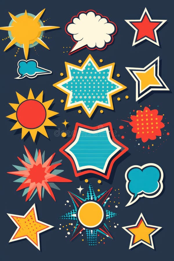A Variety of Colorful Comic Speech Bubbles and Stars for Design ...