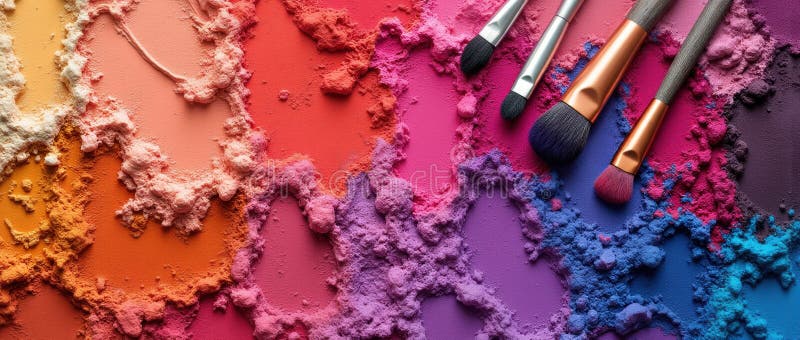 Vibrant Collection of Cosmetic Powders and Brushes Arranged for a ...