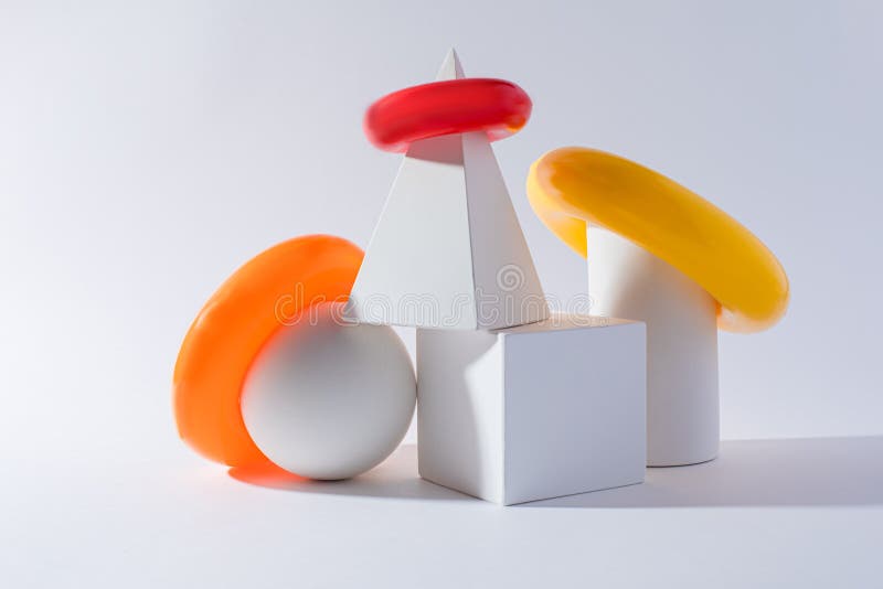 Variety of Colorful Geometric Objects on White Background Stock Image ...