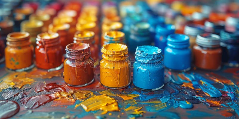 A Variety of Colorful Jars of Paint are Placed on a Table Stock Image ...