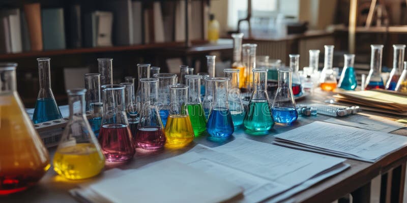 A Variety of Colorful Laboratory Equipment Displayed on a Table Ready ...