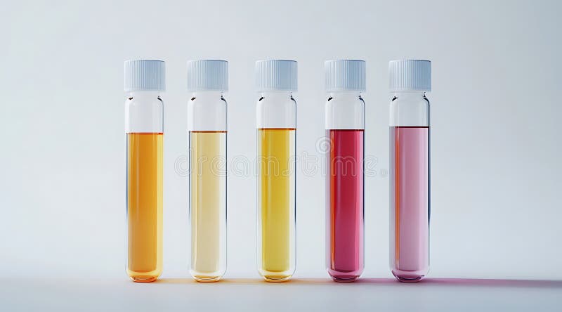 Variety of Colorful Liquid Samples Displayed in Small Glass Vials Under ...
