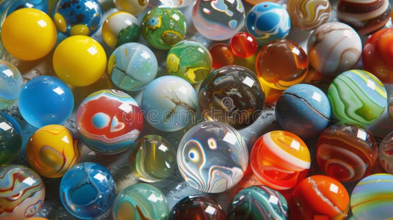 A Variety of Colorful Marbles are Stacked on a Table, Creating a ...