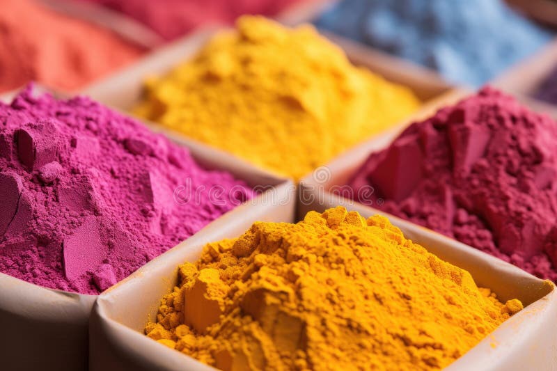 A Variety of Colorful Powders in Boxes - Close Up View Stock ...