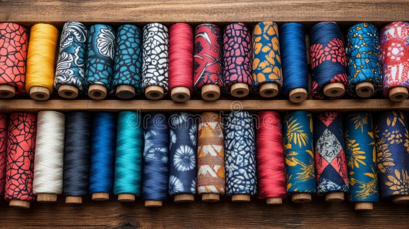 A Variety of Colorful Thread Spools Display Intricate African Fabric ...
