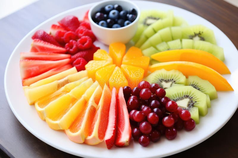 A Variety of Colourful, Cut Fruits on a White Plate Stock Photo - Image ...