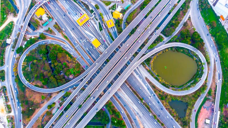 A Variety of Confusing Traffic Routes Stock Image - Image of aerial ...