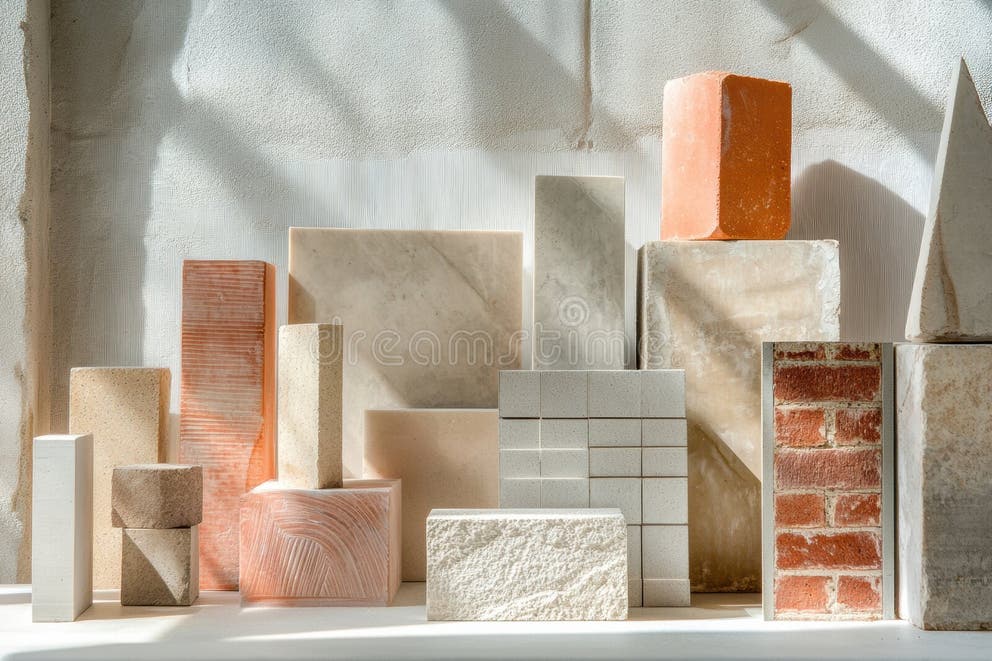 Variety of Construction Materials on Display Featuring Bricks, Wood ...