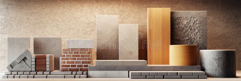 Variety of Construction Materials Including Bricks, Wood, and Concrete ...