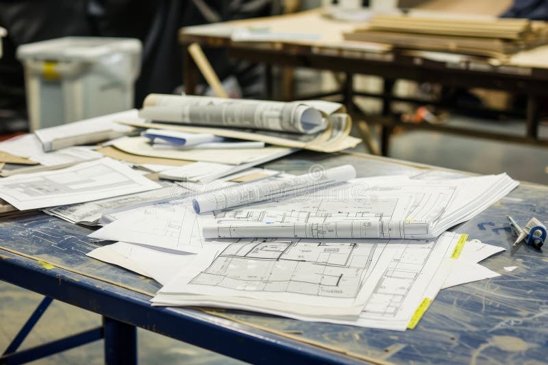 A Variety of Construction Plans Laid Out on a Table for Reference and ...