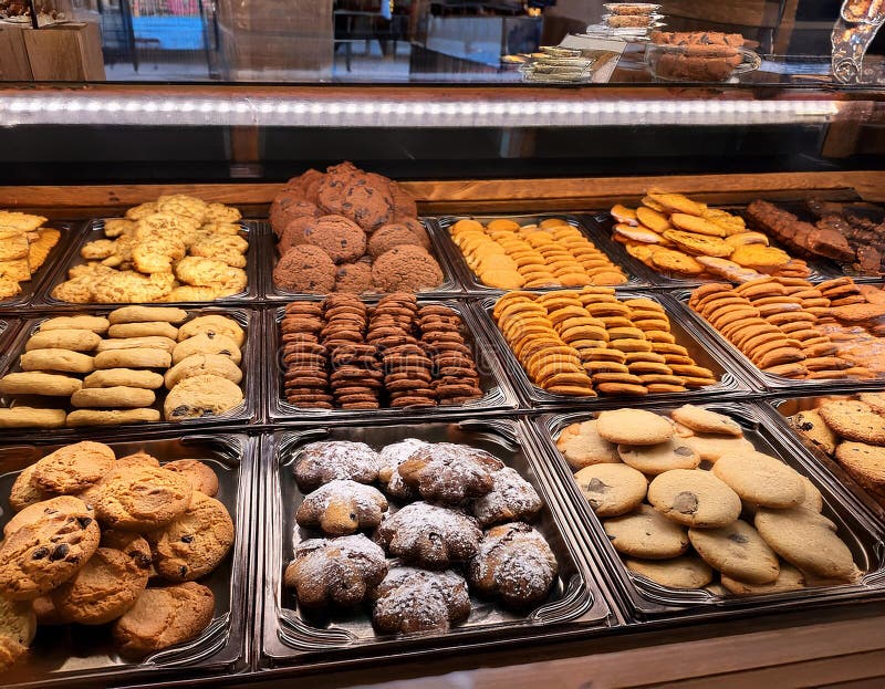 Variety of Cookies on Display in Bakery Stock Illustration ...
