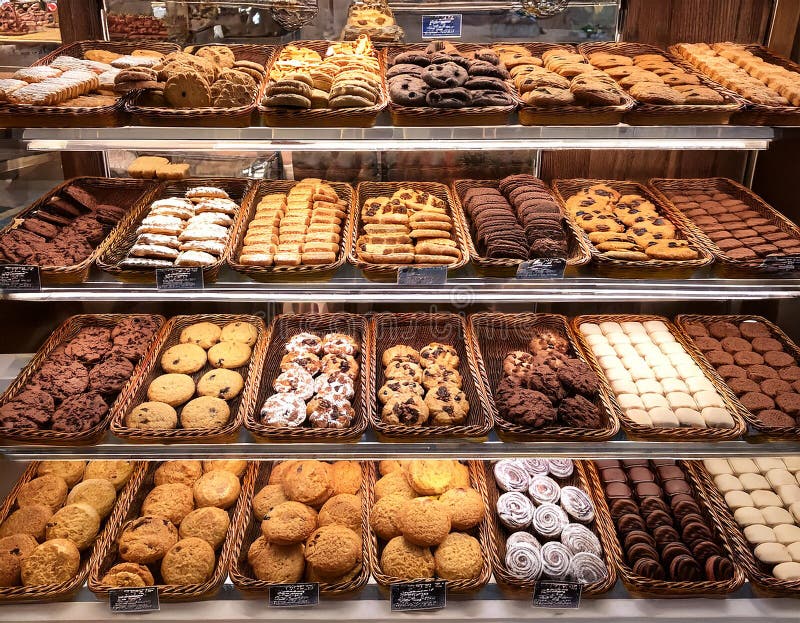 Variety of Cookies on Display in Bakery Stock Illustration ...